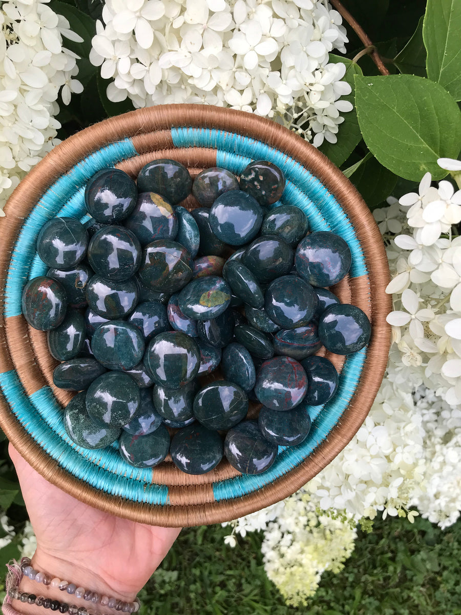 Set of TWO (2) BLOODSTONE Buttons/Pebbles, Highest Grade // Artisan Cr ...